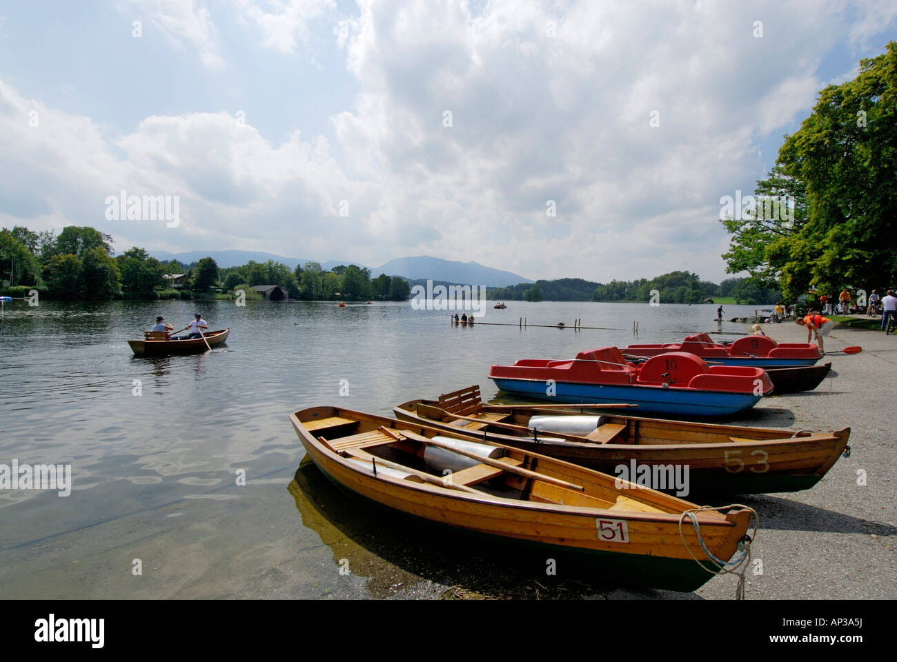 rowing boats and pedal boats, lake Staffelsee, Upper Bavaria, Bavaria ...