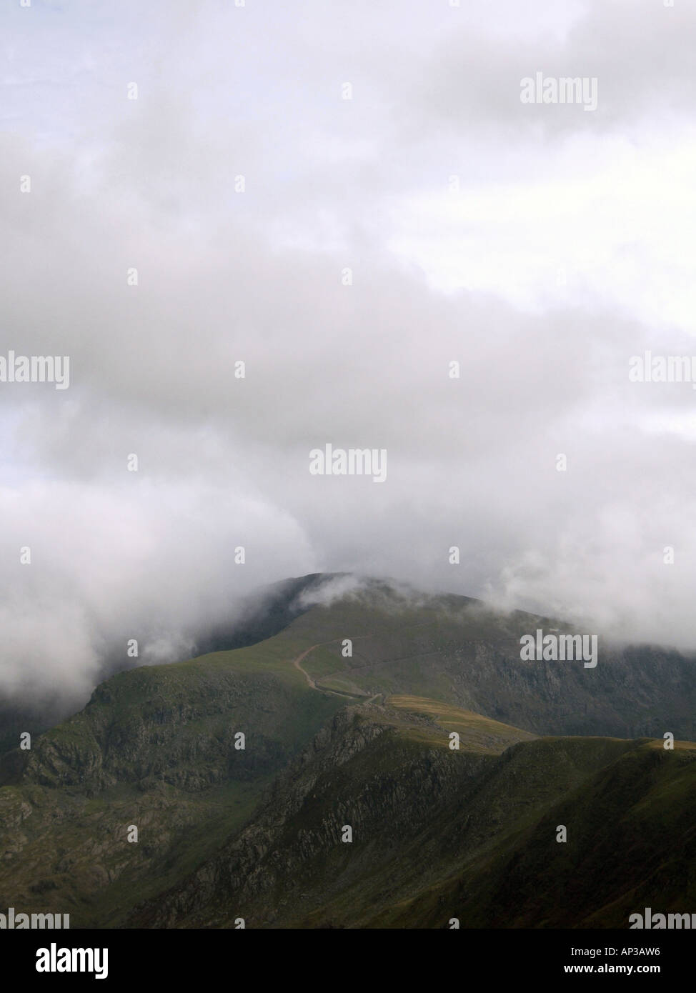 mount snowdon covered with cloud in north wales uk Stock Photo - Alamy