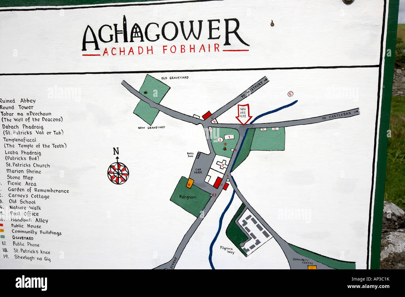 Tourist information sign Aghagower County Mayo Republic of Ireland ...