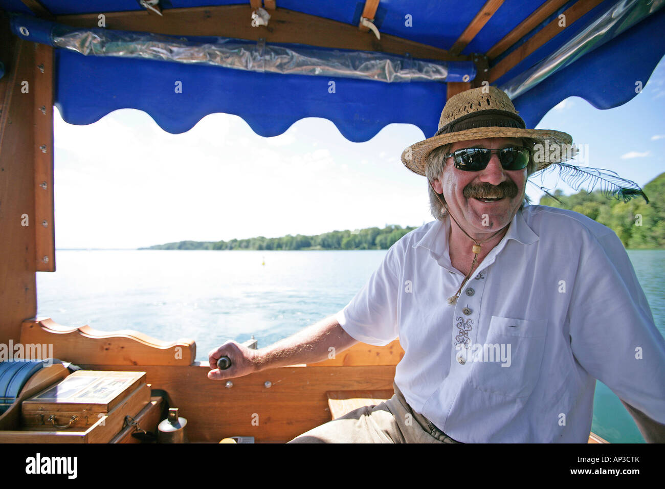 A man, Ferryman, Roseninsel Island, Possenhofen, Lake Starnberg ...