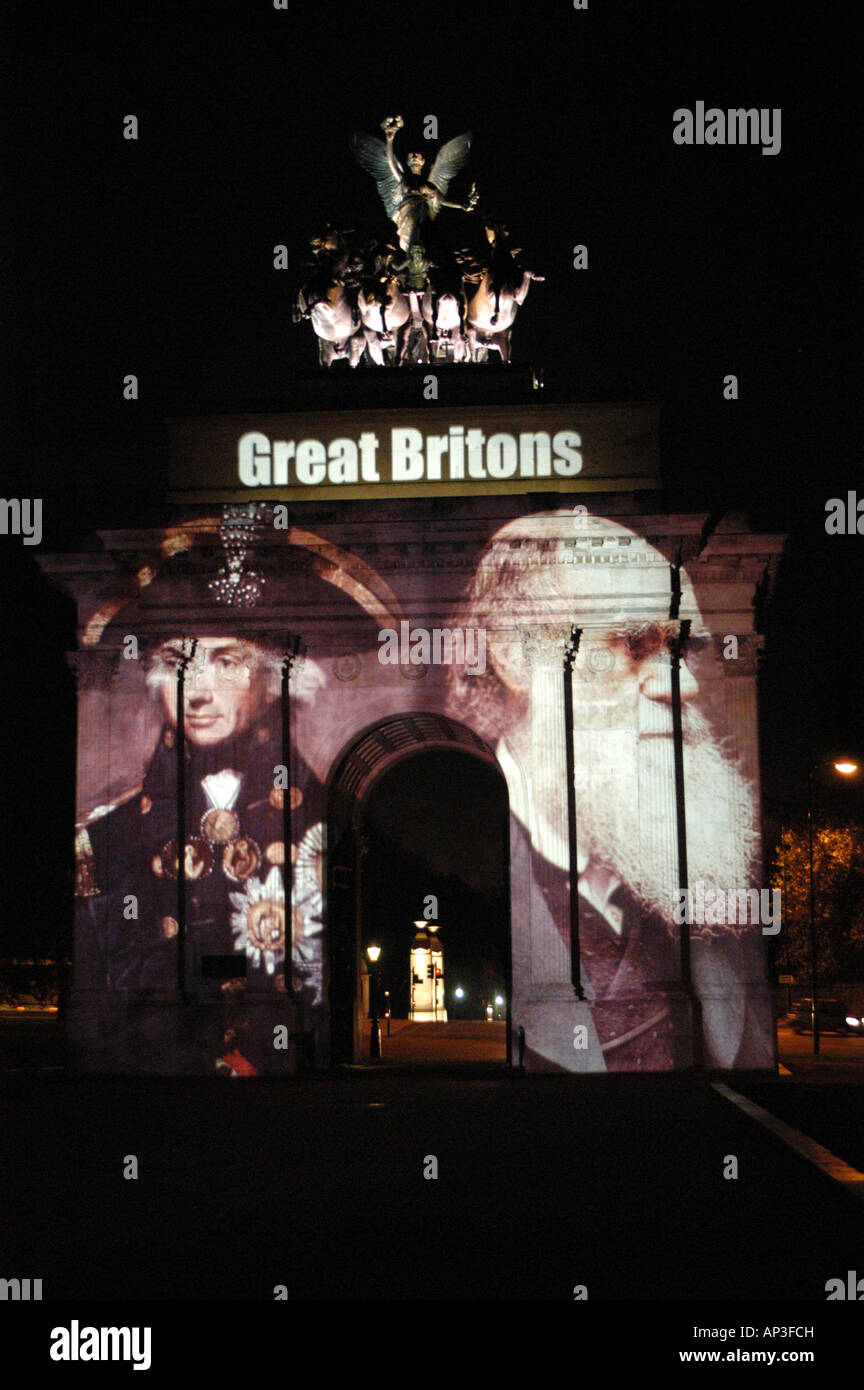 The Greatest Britons display on Duke of Wellington Arch Hyde Park ...