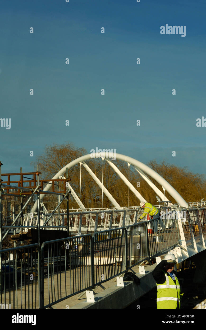 Workmen at the construction site for the new Riverside Bridge which is ...