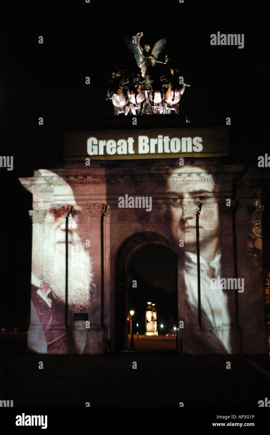 The Greatest Britons display on Duke of Wellington Arch Hyde Park ...