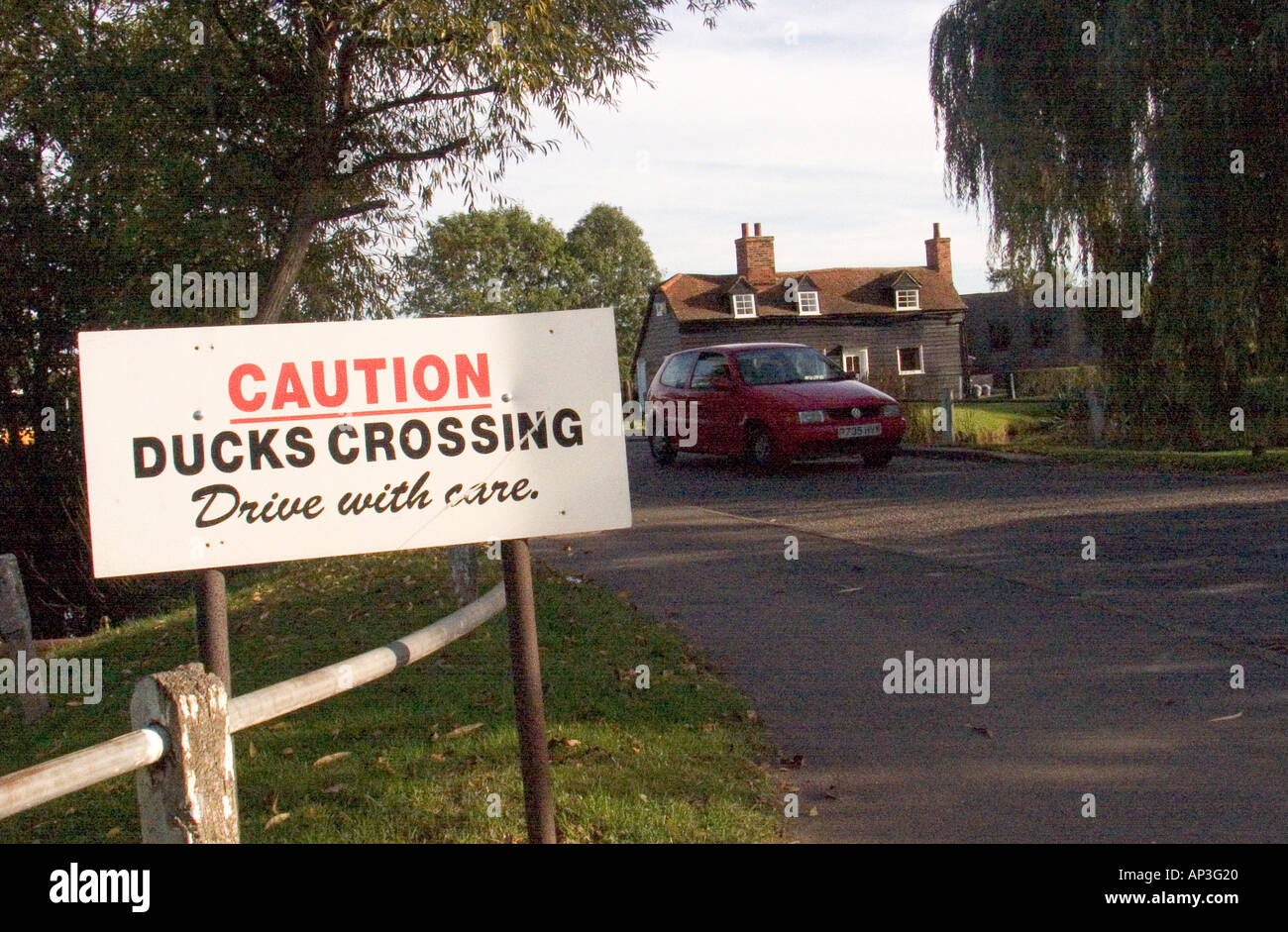 Caution ducks crossing sign in Blackmore Village near Chelmsford Essex ...