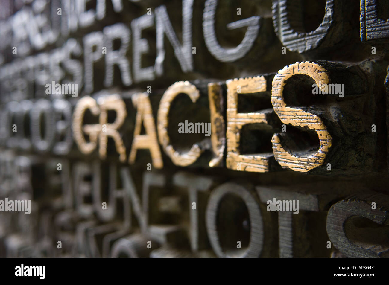 Carved writing, La Sagrada Familia, Barcelona, Spain Stock Photo - Alamy