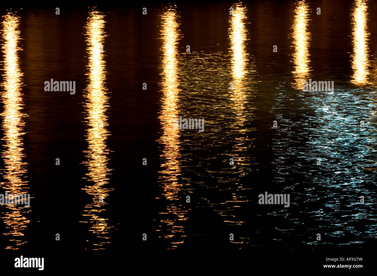 Lights reflecting in river, Bilbao Stock Photo - Alamy