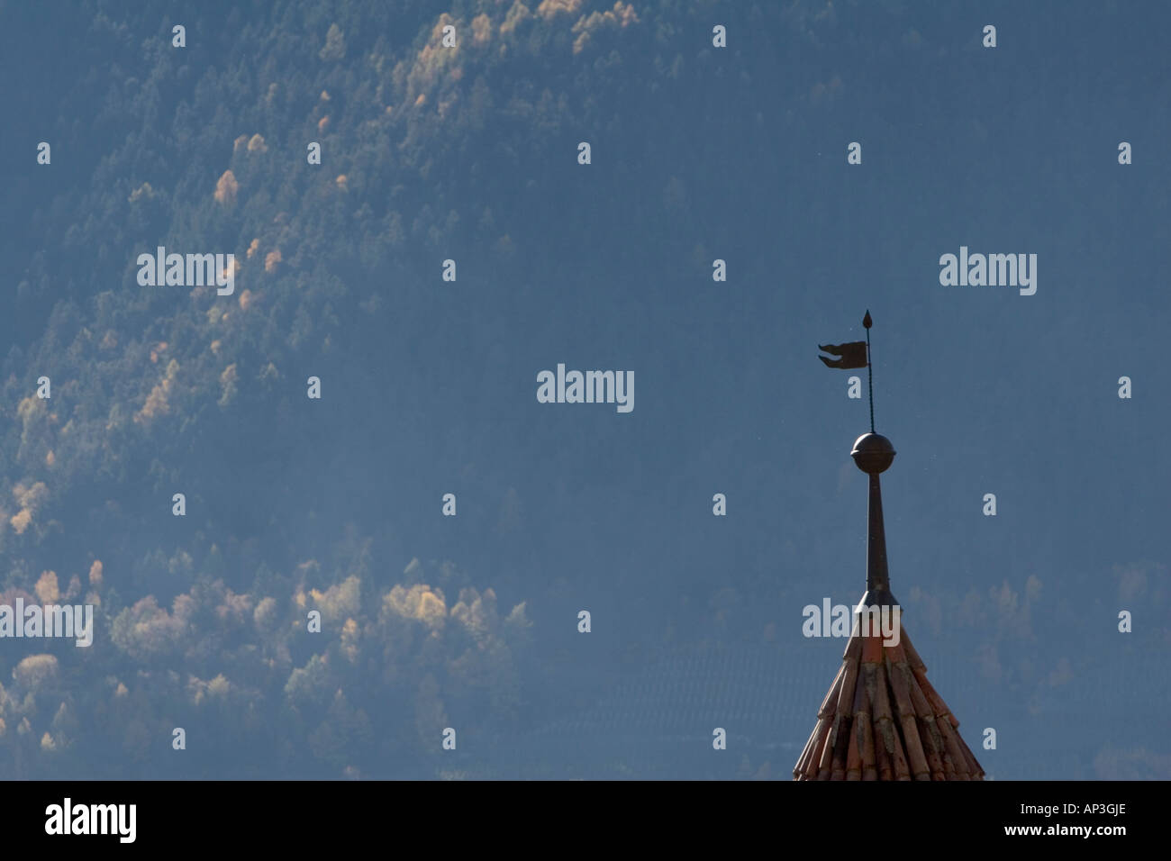 weathervane on conical tower roof Stock Photo - Alamy