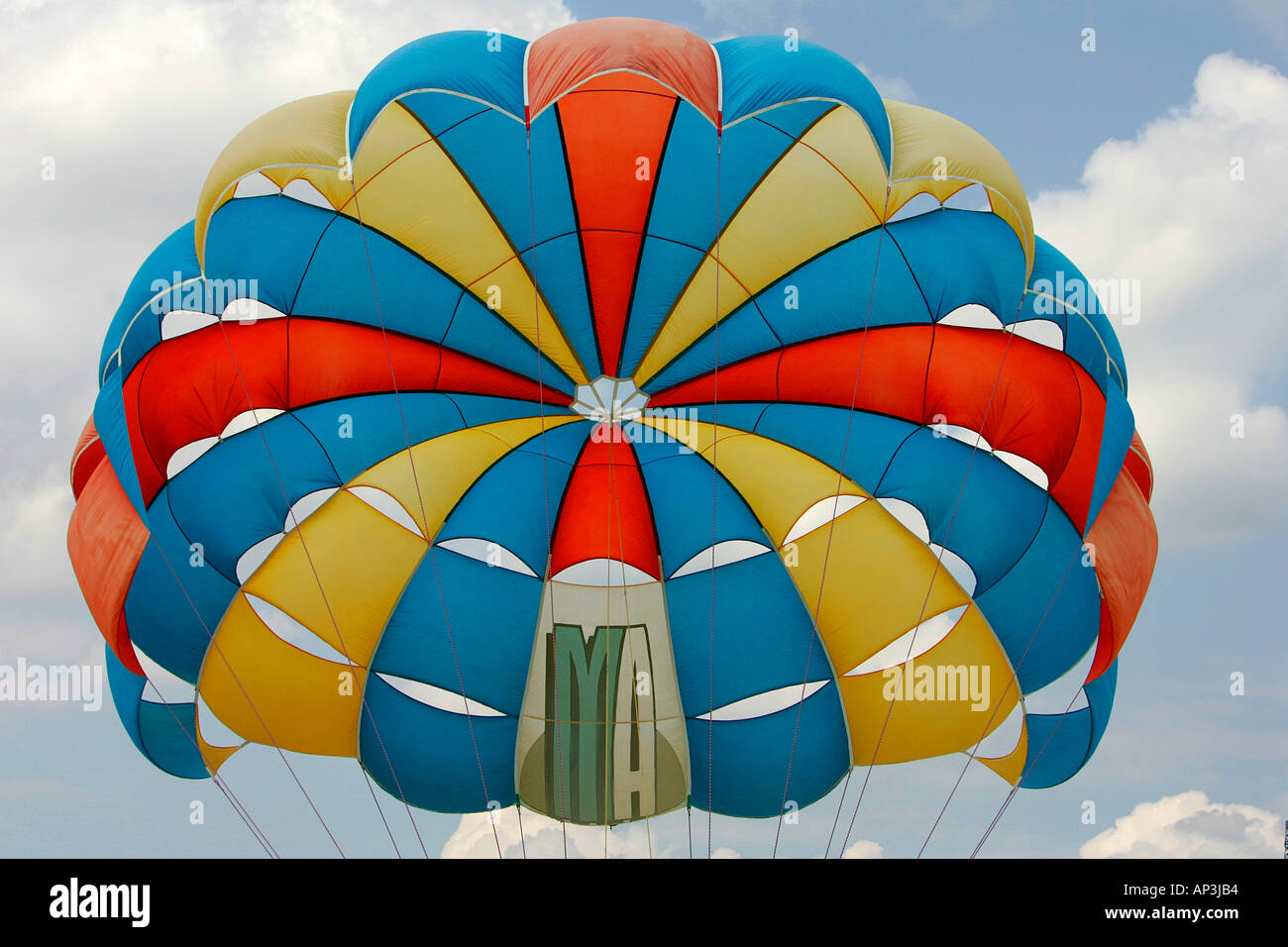 parachute paragliding behind a beach parasailing rainbow red yellow ...