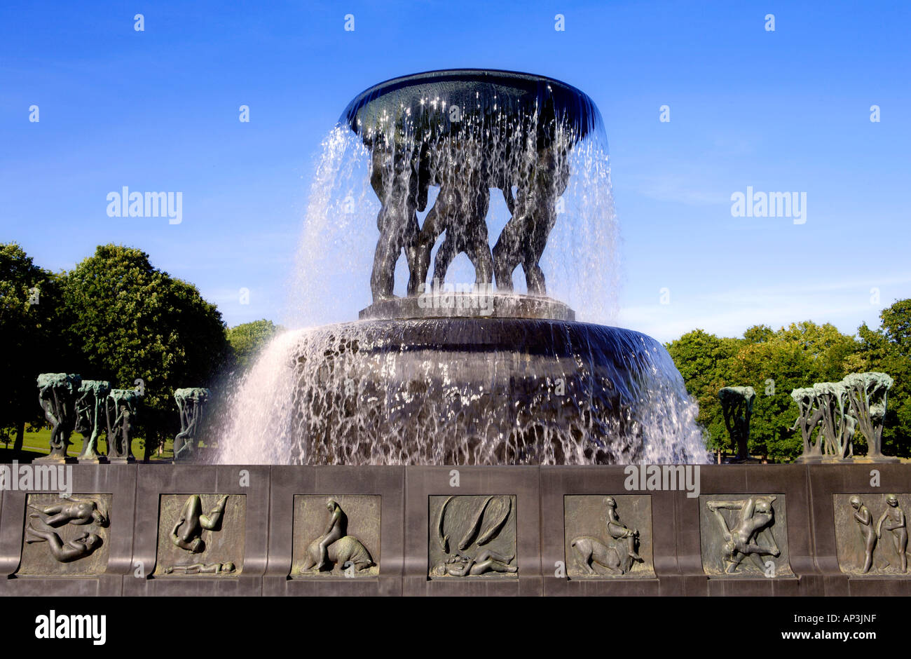 Norway, Oslo, Vigeland Park, Fountain at Frogner Park, sculptures by ...