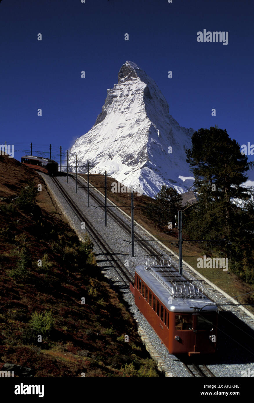 Europe, Switzerland, Zermat Region, Zermat train and Matterhorn Stock ...