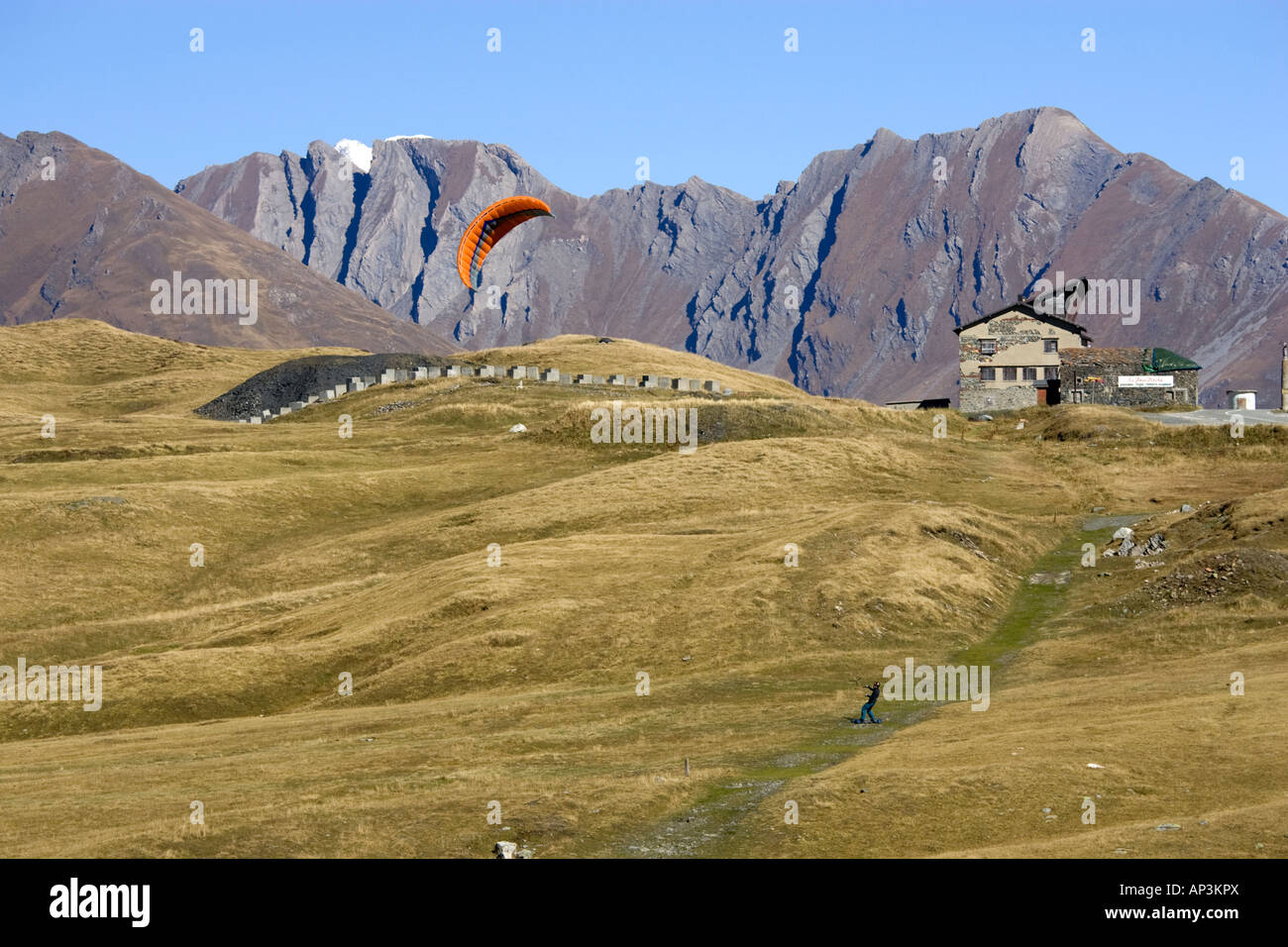kite landboarding at Col du Petit St Bernard Stock Photo - Alamy