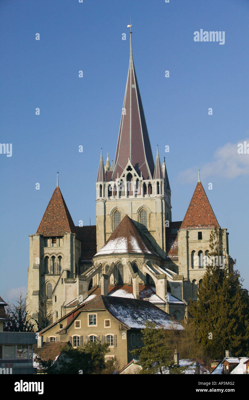 SWITZERLAND, (Vaud), LAUSANNE: Cathedral Tower / Winter / Morning Stock ...