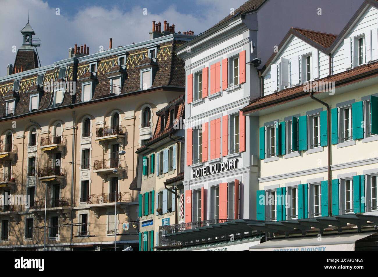 SWITZERLAND, (Vaud), LAUSANNE (OUCHY): View of the town of OUCHY Shore ...