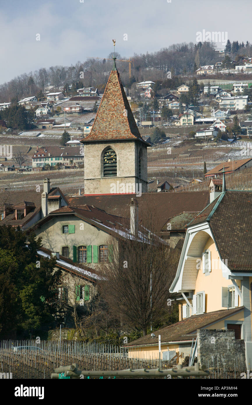 SWITZERLAND, (Vaud), Swiss Riviera, CULLY: Town View / Winter Shore of ...