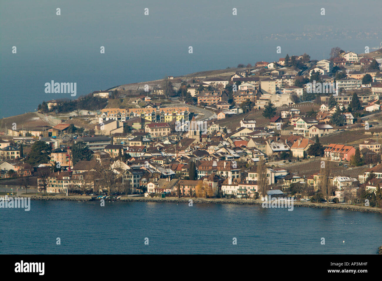 SWITZERLAND, (Vaud), Swiss Riviera, CULLY: Morning Town View Corniche ...