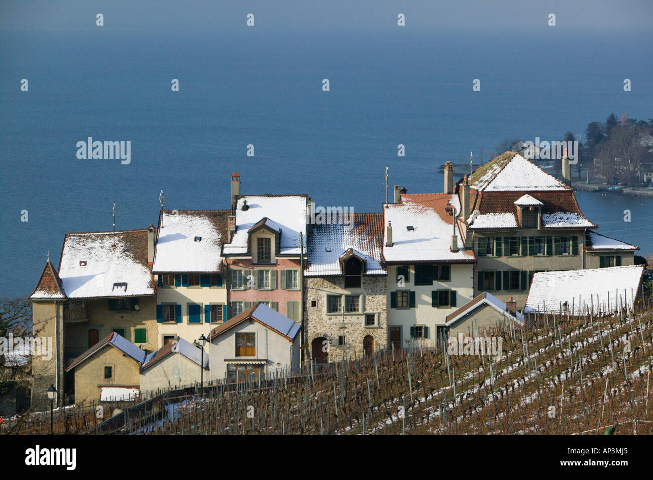 SWITZERLAND, (Vaud), Swiss Riviera, EPESSES: Town View / Winter ...