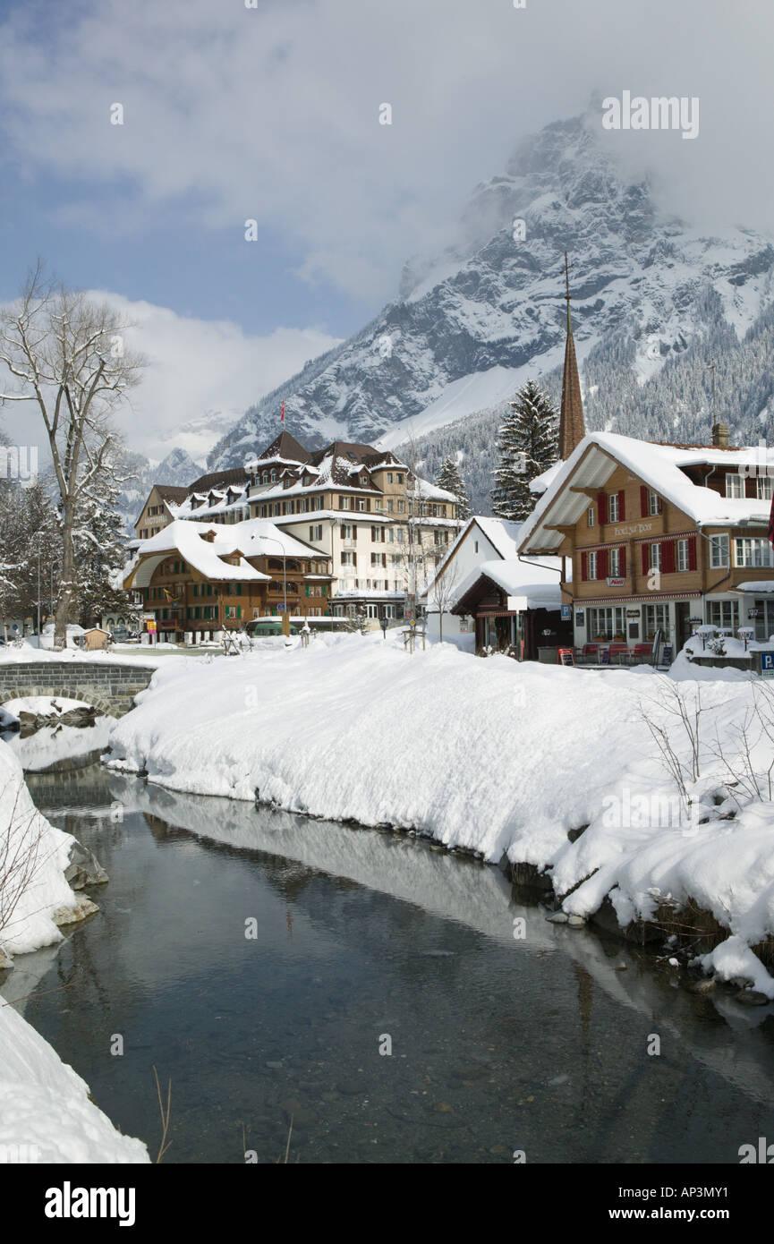 SWITZERLAND, Bern, KANDERSTEG: Kandertal Valley, Town Center / Winter ...