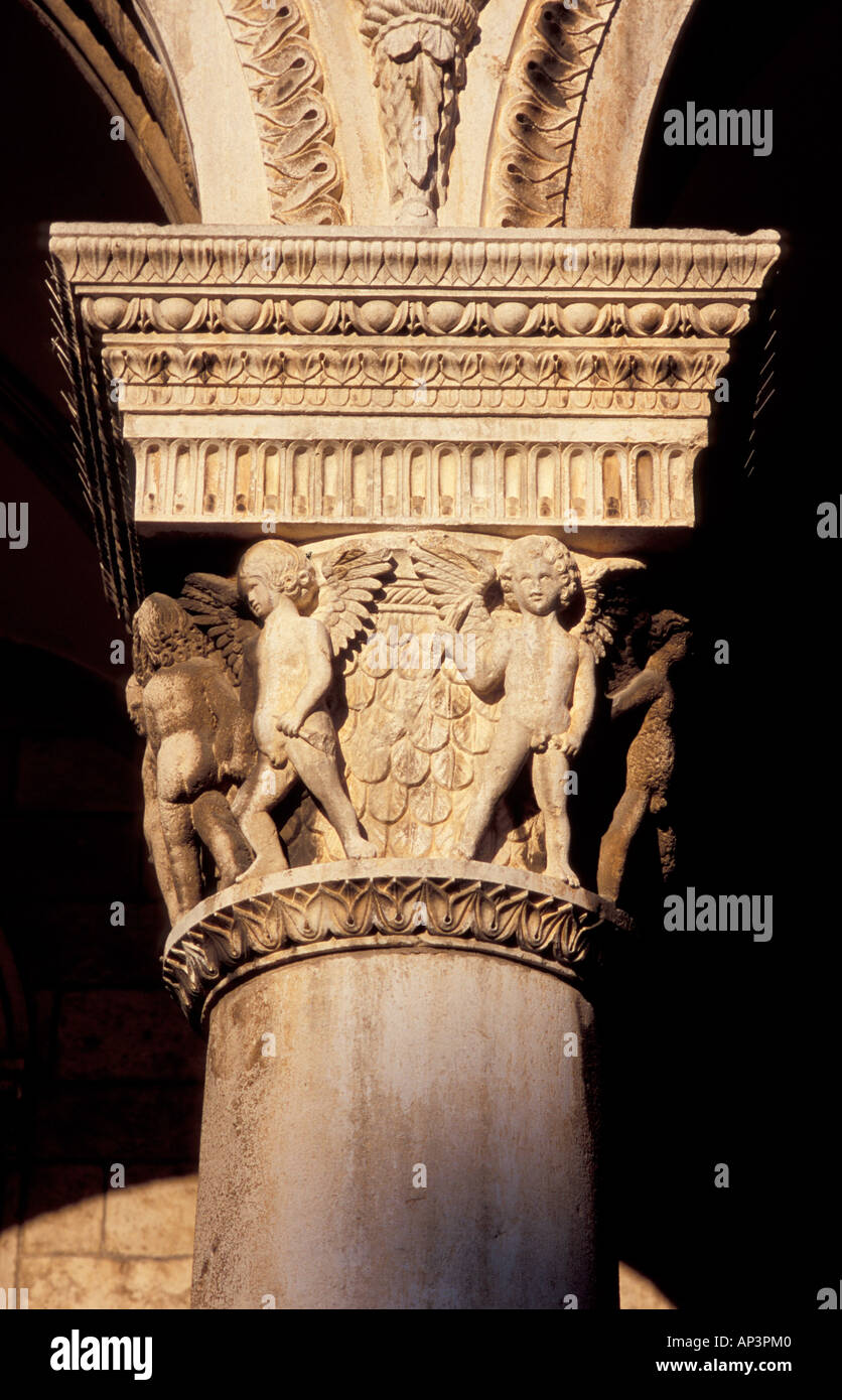Europe, Croatia, Dubrovnik, Old Town. Ornate columns of the Rector's ...