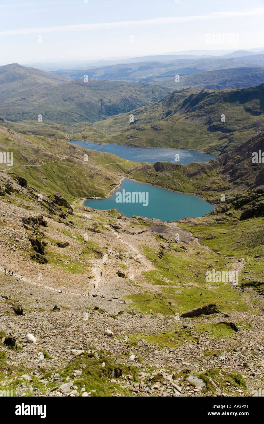 Climbing Snowdon on the Watkin path looking back at the south ridge and ...