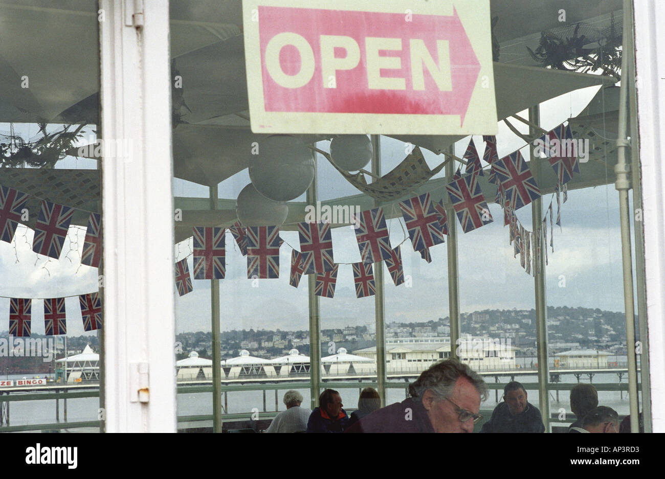 paignton sea front pavilion open sign Stock Photo - Alamy