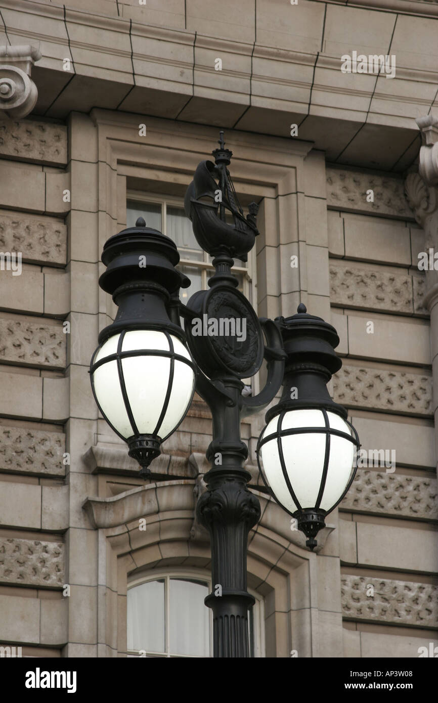 Ornamental lamp post in London England with model ship on top, near ...