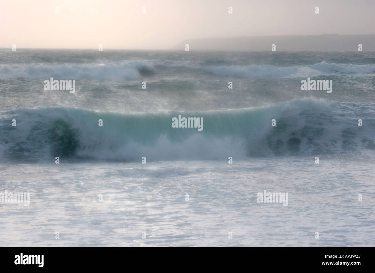 Waves breaking on cornish beach england uk Stock Photo - Alamy