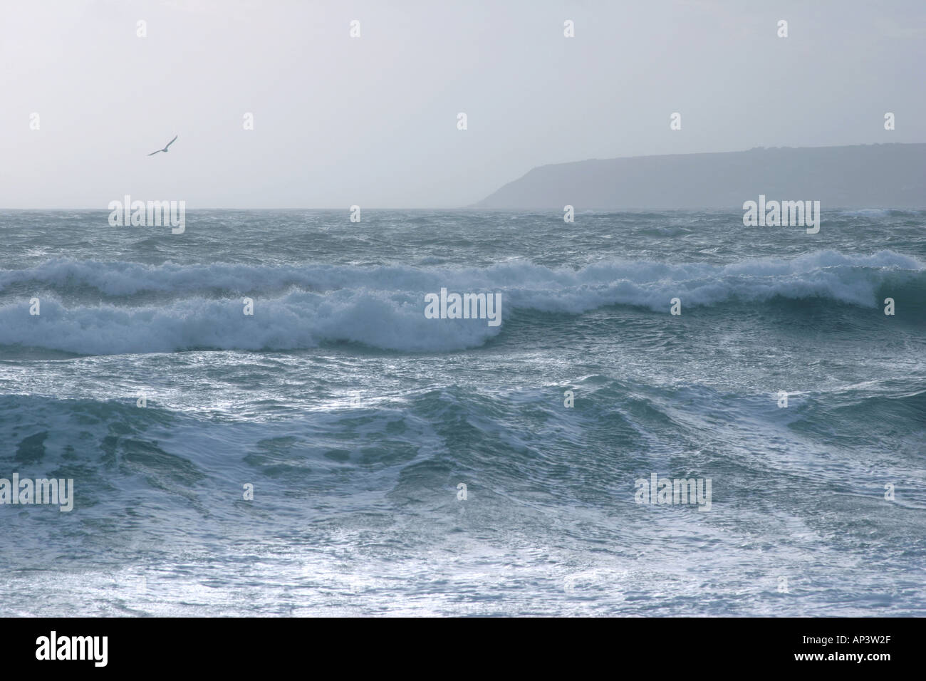 Waves breaking on cornish beach england uk Stock Photo - Alamy