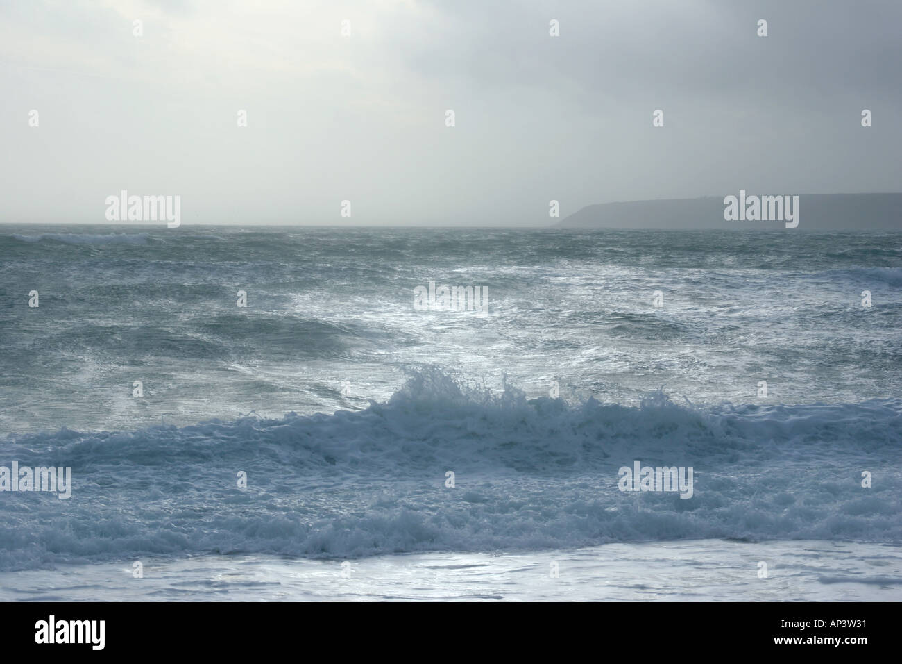 Waves breaking on cornish beach england uk Stock Photo - Alamy