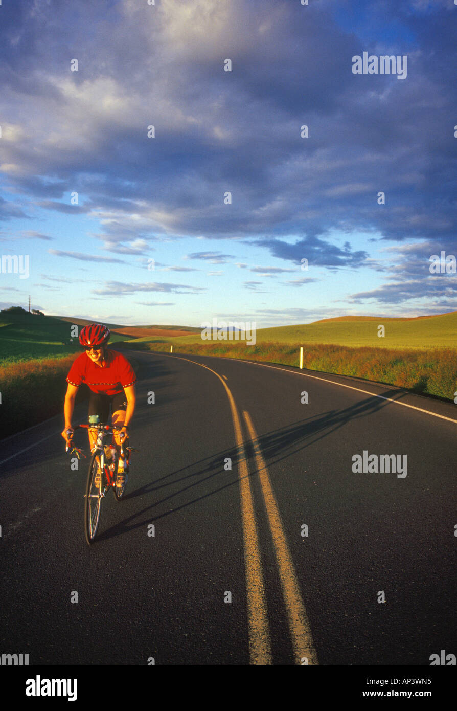 Female road cyclist enjoying smooth pavement near Pullman (MR Stock ...