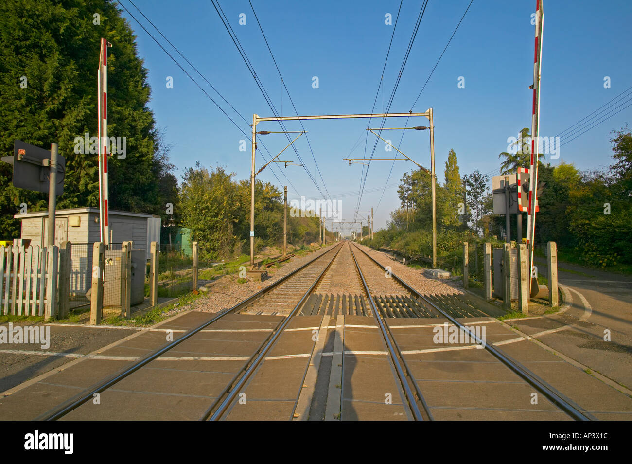 automatic barriers at a road rail crossing Stock Photo - Alamy