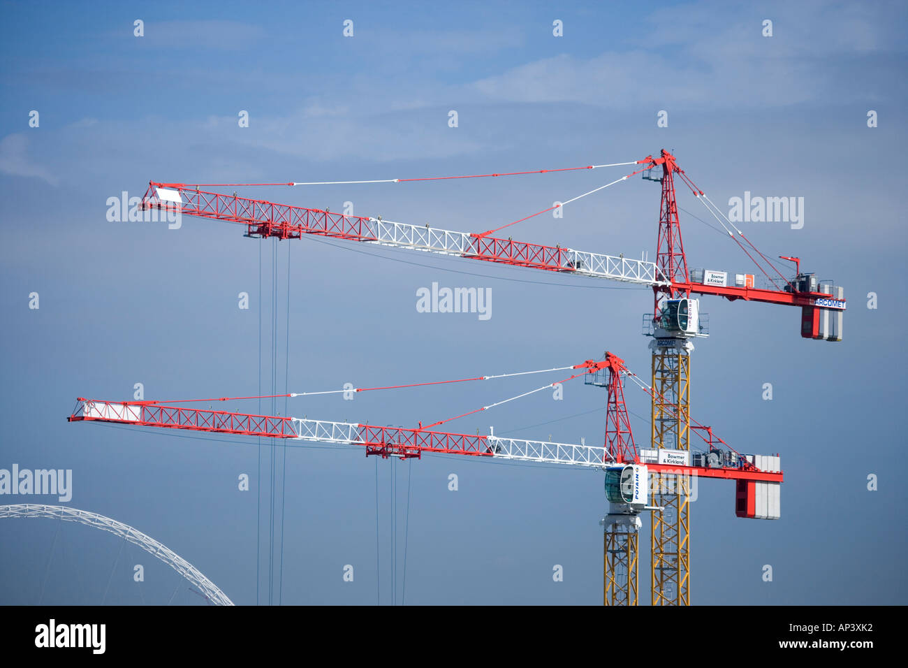 Two Tower Construction Cranes with Arch of Wembly Stadium Behind Stock ...
