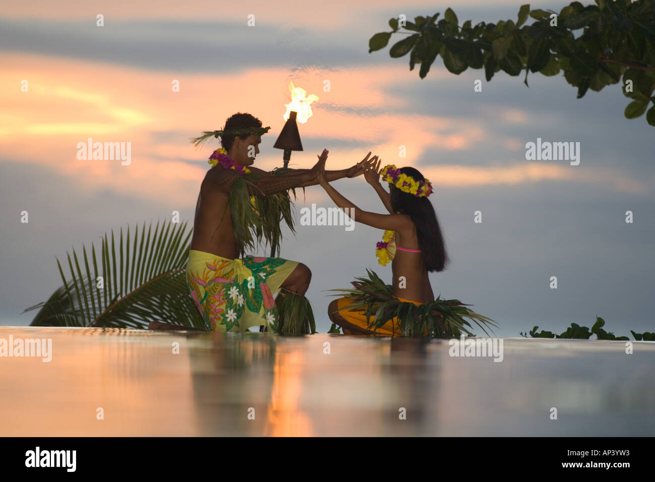 Tahitian couple in traditional tamure hi-res stock photography and ...