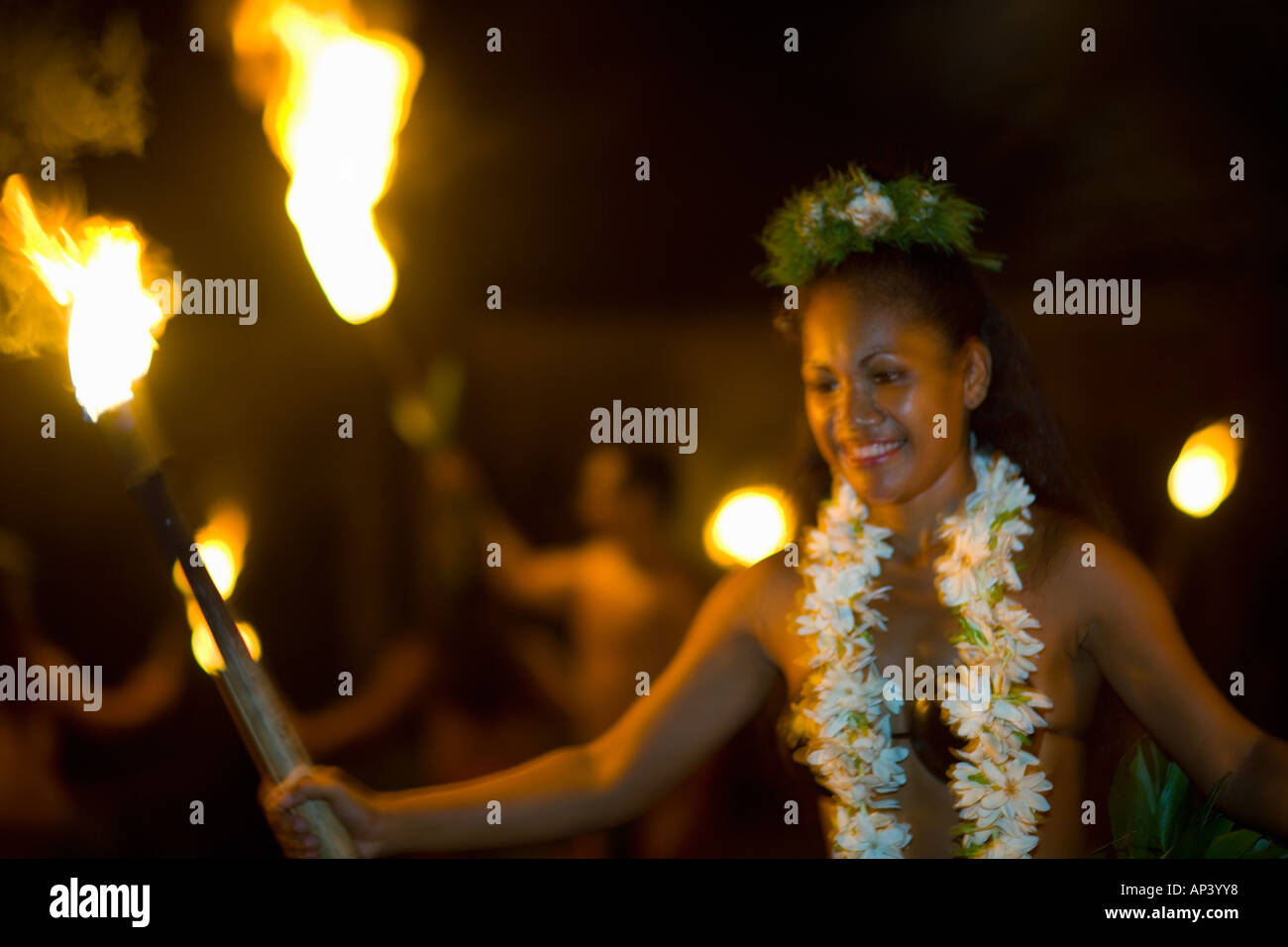 Polynesian Fire Dance, Tiki Village, Moorea Island, Society Islands ...