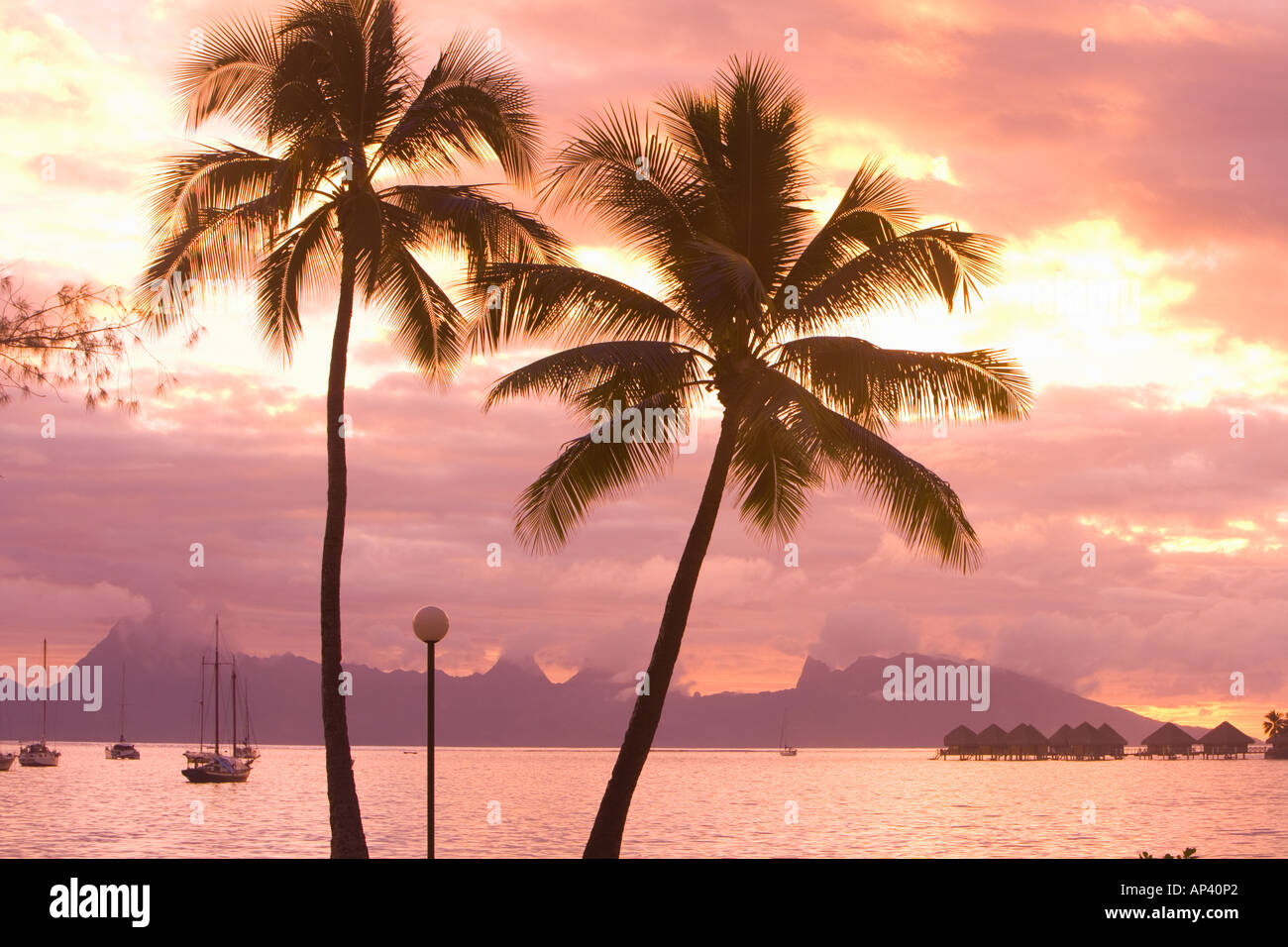 Sunset over Moorea from Sofitel Maeva Beach Resort , near Papeete ...
