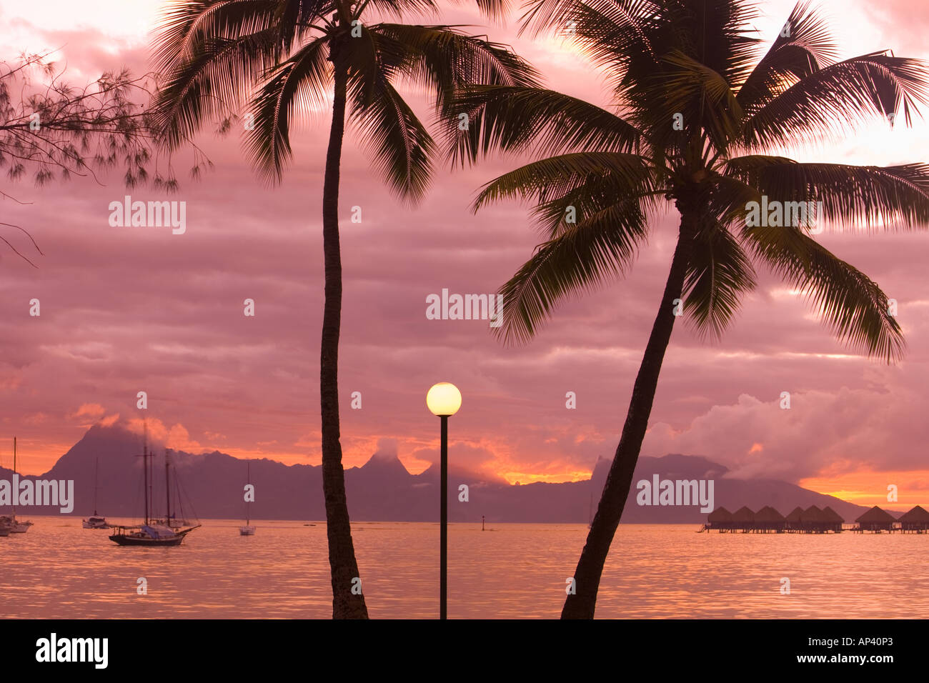 Sunset over Moorea from Sofitel Maeva Beach Resort , near Papeete ...