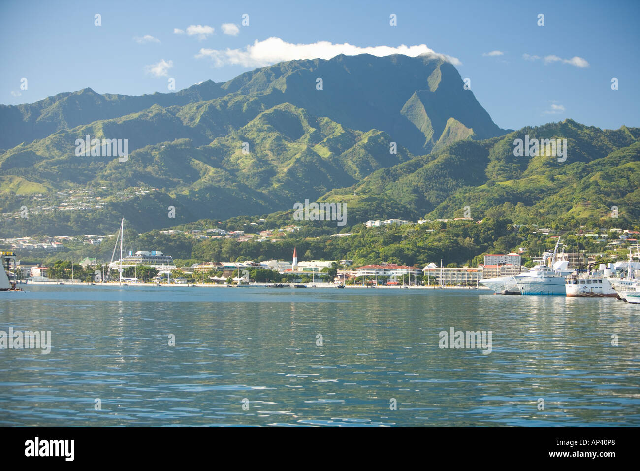 Waterfront of Papeete with Mt Marau, Mt Aoral, & Mt Orohena behind ...