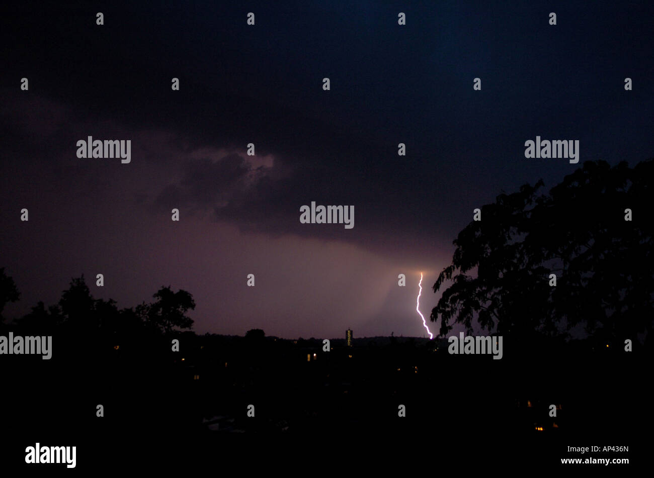 Single lightning bolt during a lightning strike and rain storm London ...