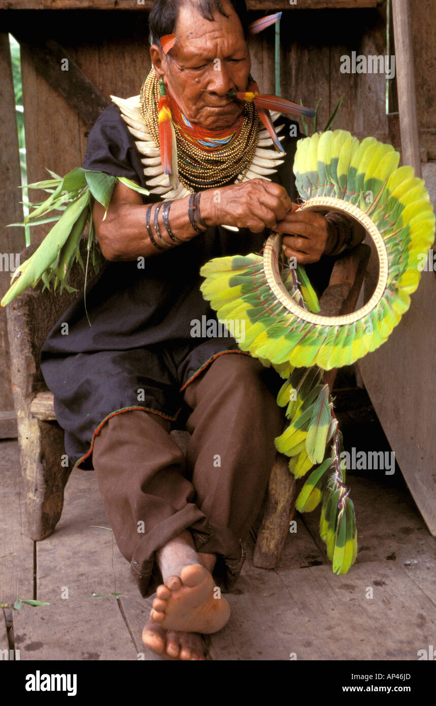 South America, Ecuador, Amazon, Sucumbios Province. Cofan Indian ...