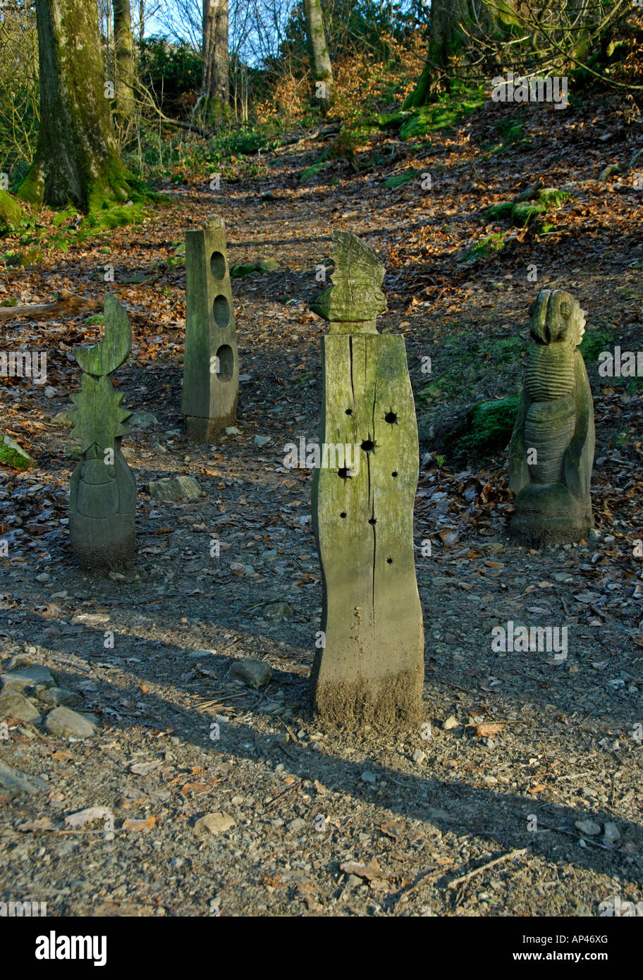 Wooden marker posts. Grizedale Forest Park, Lake District National Park ...