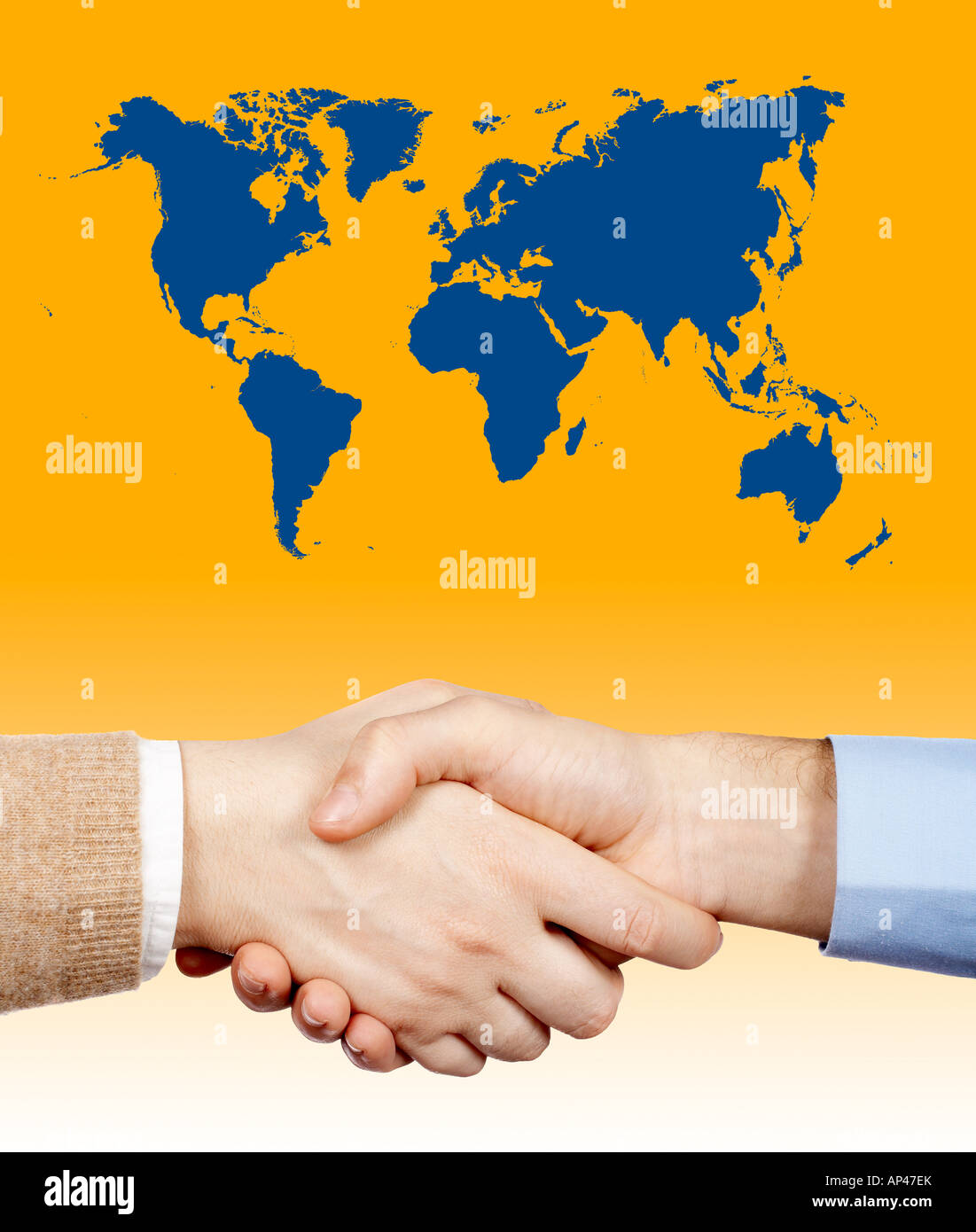 Business handshake under the world map over a gradient background Stock ...