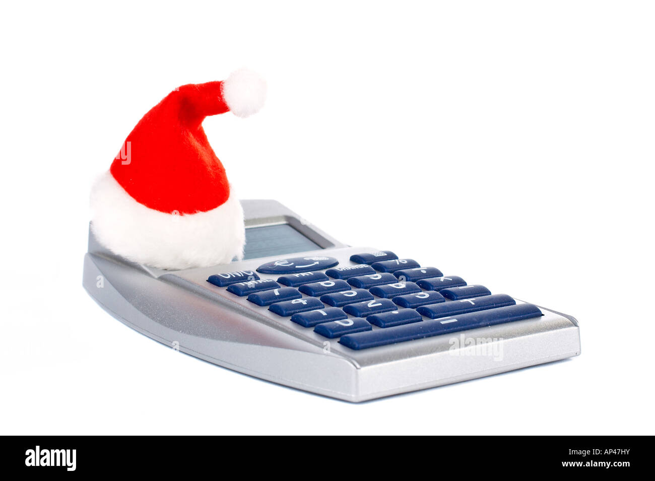 Calculator with a red christmas hat on a white background Stock Photo ...