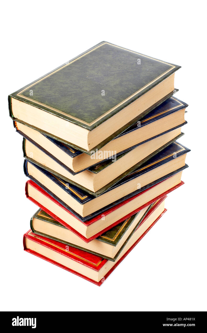 A vertical pile of books with shadow on white background Stock Photo ...