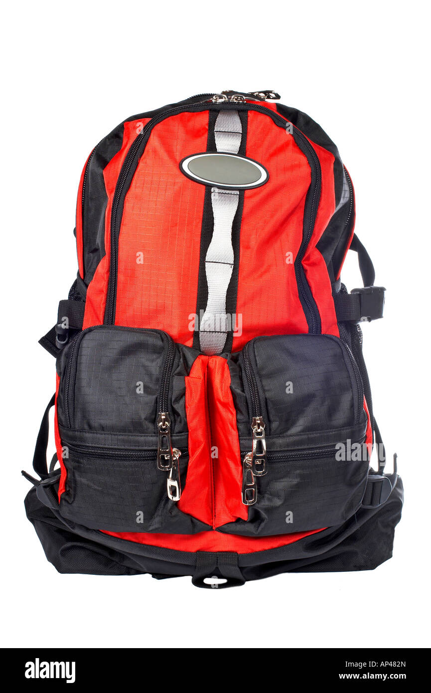 A black and red backpack over a white background Stock Photo - Alamy