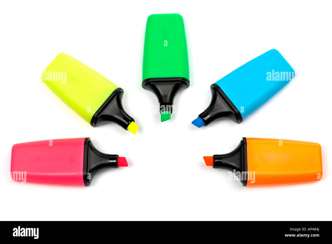 Assortment of coloured labellers with shadow on white background Stock ...