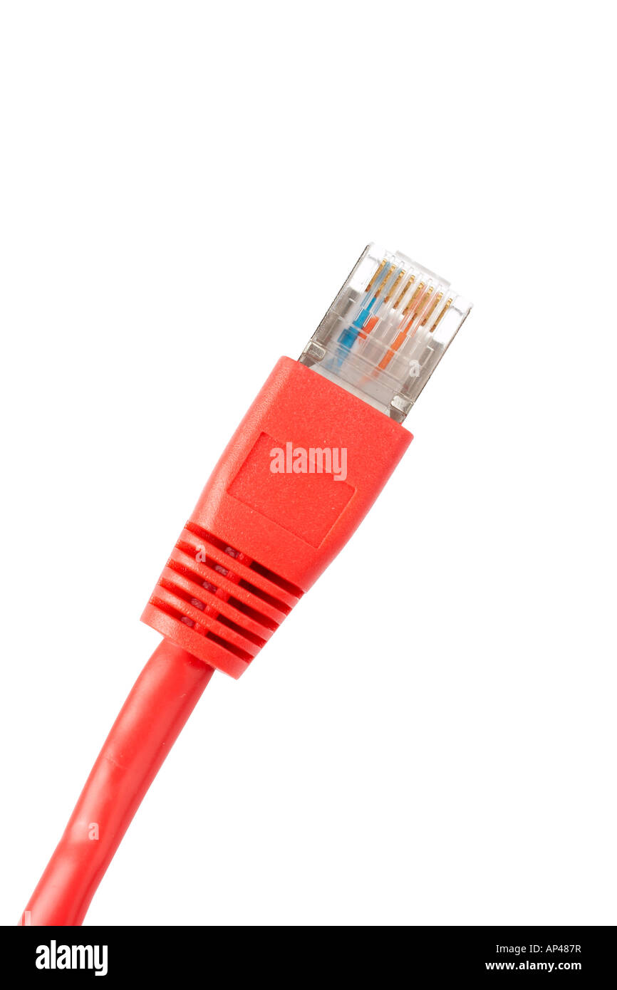 Red network cable isolated on white background Stock Photo - Alamy