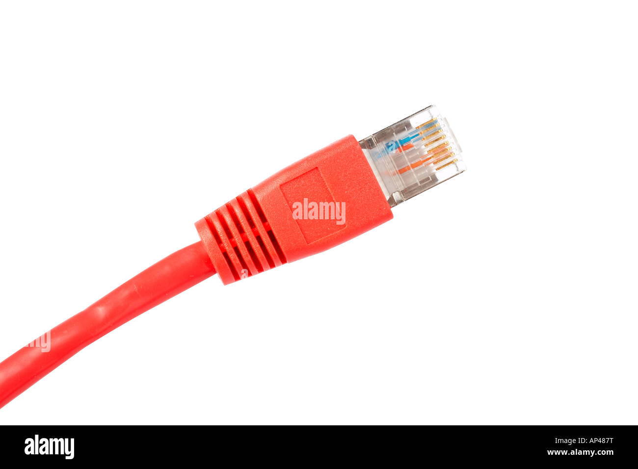Red network cable isolated on white background Stock Photo - Alamy