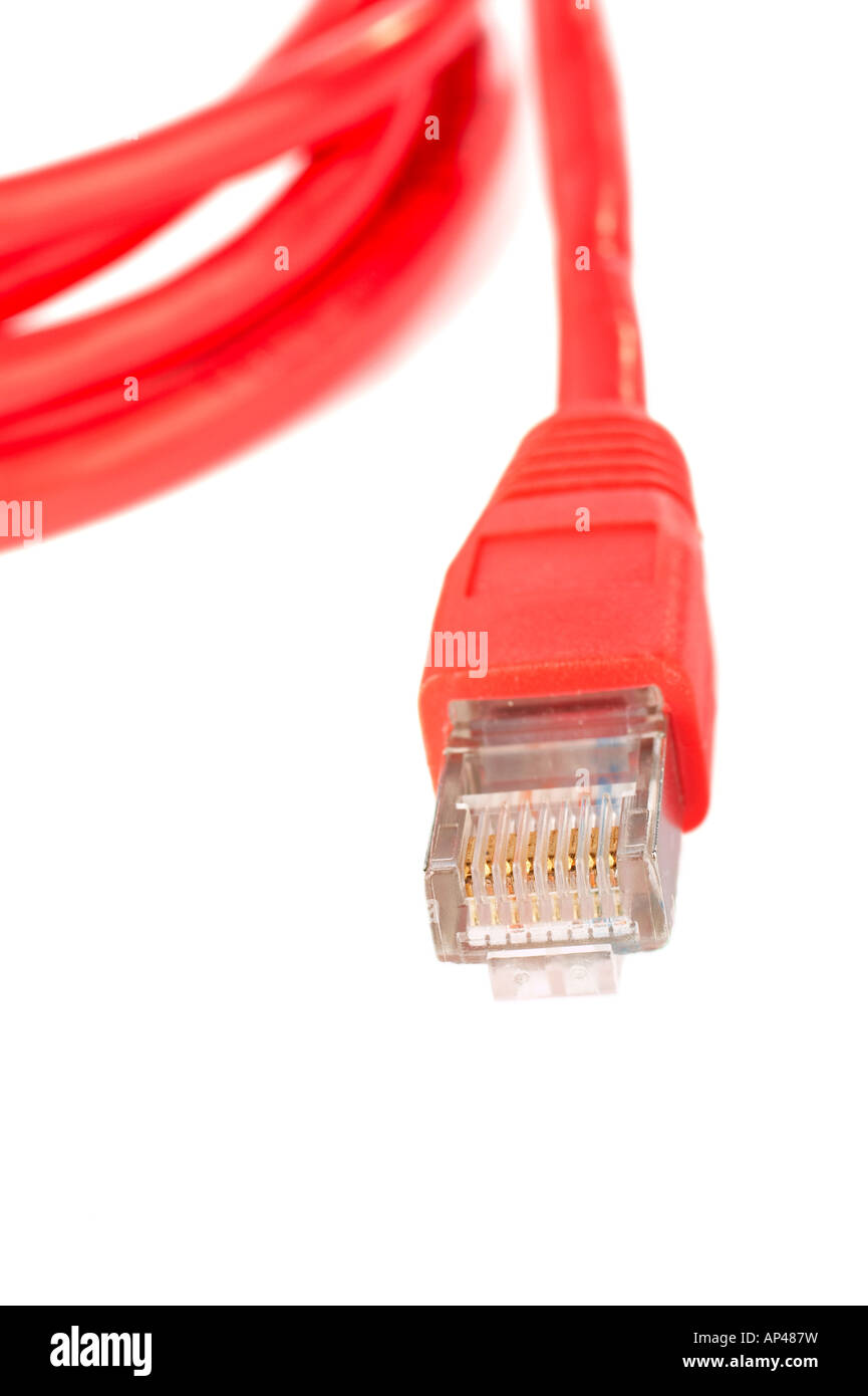 Red network cable with shadow on white background Shallow DOF Stock ...