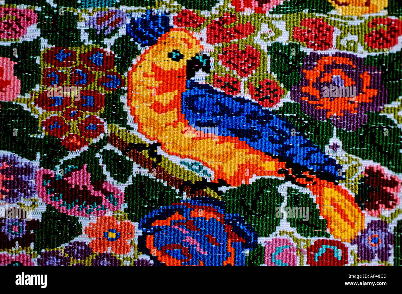 Central America, Guatemala, Antigua, Textile Museum. Detail of colorful ...