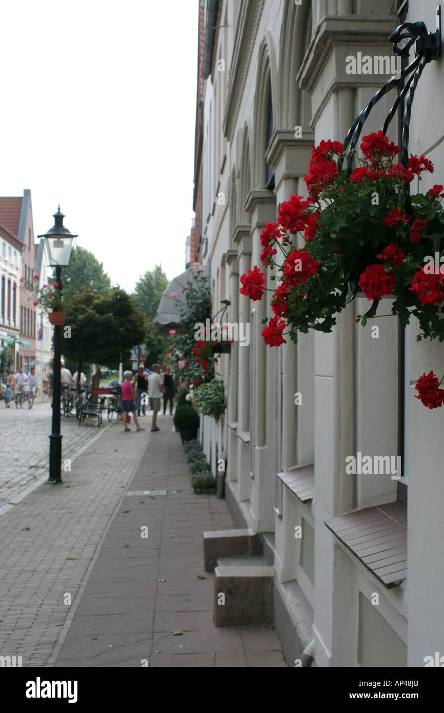 Pretty street buildings in Toenning Germany Stock Photo - Alamy