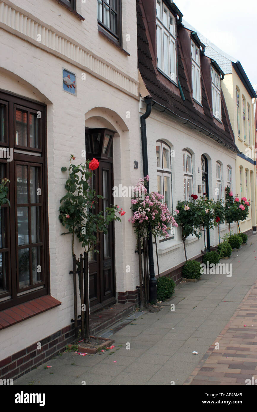 Pretty street buildings in Toenning Germany Stock Photo - Alamy
